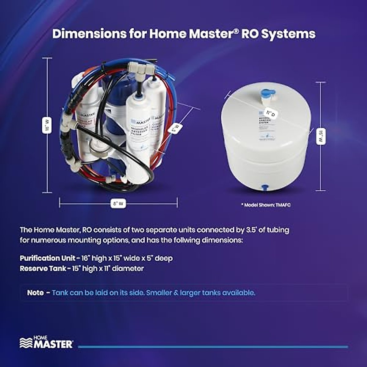 Home Master TM Undersink Reverse Osmosis Water Filter System, Fast 4.5s Fill Rate, 8.5” of catalytic carbon, filters up to 99% chemicals salts TDS, User Friendly Modular Design, 5-year limited parts