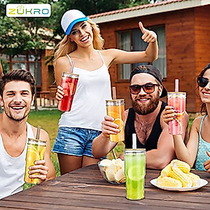 Zukro 24 oz Glass Tumbler Cup with Bamboo Lid and Straw 2 Pack, Mason Jar Drinking Glasses, Boba Tea Cup, Wide Mouth Glass Bottle for Smoothie, Iced Coffee, Juice, Water, BPA Free, Dishwasher Safe