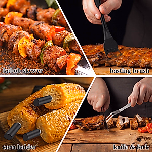 ROMANTICIST 27pcs Heavy Duty BBQ Tools Gift Set for Men Dad, Extra Thick Stainless Steel Grill Utensils with Meat Claws, Grilling Accessories Kit in Portable Carrying Bag for Camping, Backyard Black