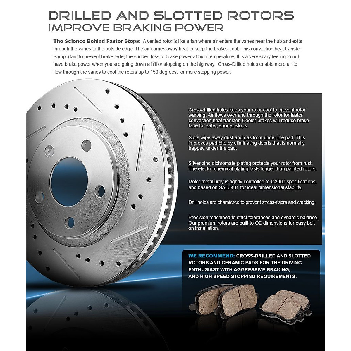Callahan Rear Replacement Calipers and Drilled Slotted Brake Rotors + Ceramic Brake Pads + Hardware Brake Kit For Ford Edge Explorer Flex Taurus Lincoln MKS MKX