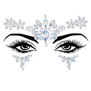 Blindery Rhinestone Face Gems Mermaid Cross Chest Gem Crystal Eyes Face Stickers Jewels Body Rave Festival Party Face Jewelry for Women and Girls 2PCS