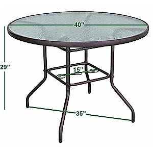 Garden Elements Sienna Metal Round Patio Glass Top Table, 40" (Brown)