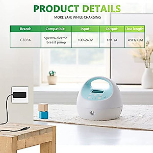 Czepa Charger Cord for Spectra Pump S1 / S2 / SPS100 / SPS200 / 9 Plus, Electric Breast Pump Replacement Power Plug Charging Supply