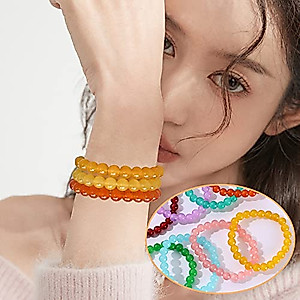 WAINIS 24PCS 8mm Glass Beaded Bracelets for Women Elastic Stretch Round Bead Healing Bracelet Multicolor Handmade Stackable Beads Bracelet