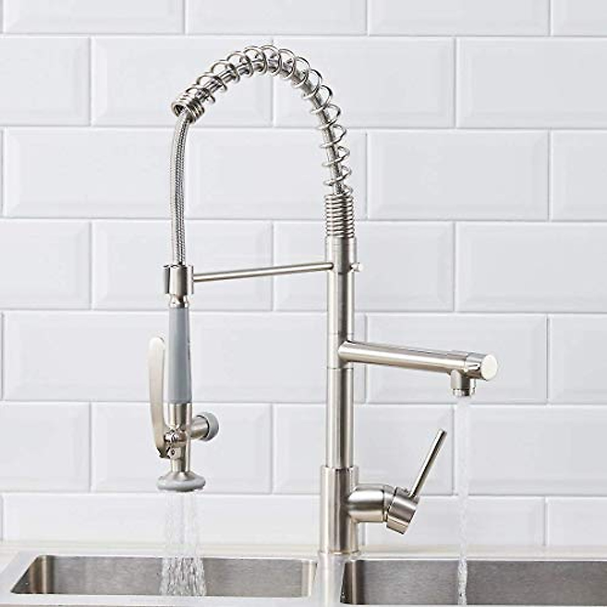 Fapully Commercial Kitchen Faucet Pull Down Sprayer with Soap Dispenser Brushed Nickel