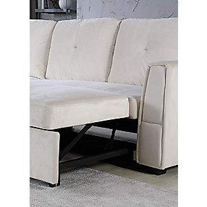 Legend Vansen 91''Velvet Sofa Chaise Storage Reversible L-Shape Sleeper Sectional,Sofabed,Seelper, Apt, Cream