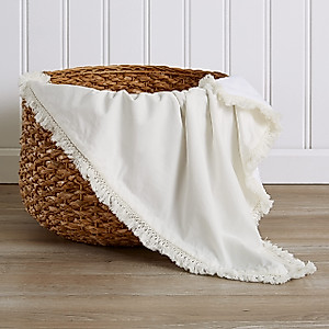 Sweet Jojo Designs Ivory Boho Bohemian Baby Girl Boy Blanket Receiving Security Swaddle Newborn Toddler Nursery Soft Minky - Gender Neutral Solid Beige Cream Off White Farmhouse Chic Minimalist Tassel