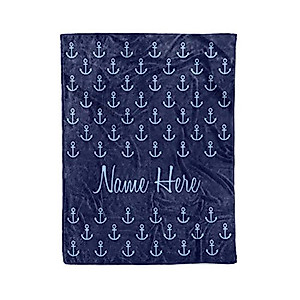 Personalized Fleece Blanket - Custom Throw Blankets for Adults Men Women Kids - Nautical Theme Navy Blue Anchor (Baby/Pet 30"x40")