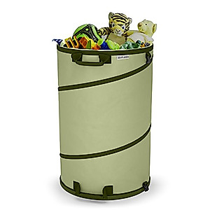 Collapsible -30 Gallon Canvas Garden Waste Bag -Pop-up Bucket Reusable Yard Leaf Bag Holder- Heavy Duty Hardshell Bottom – with Drain Holes for Lawn Pool Garden Camping Trash Debris Bag with Handles