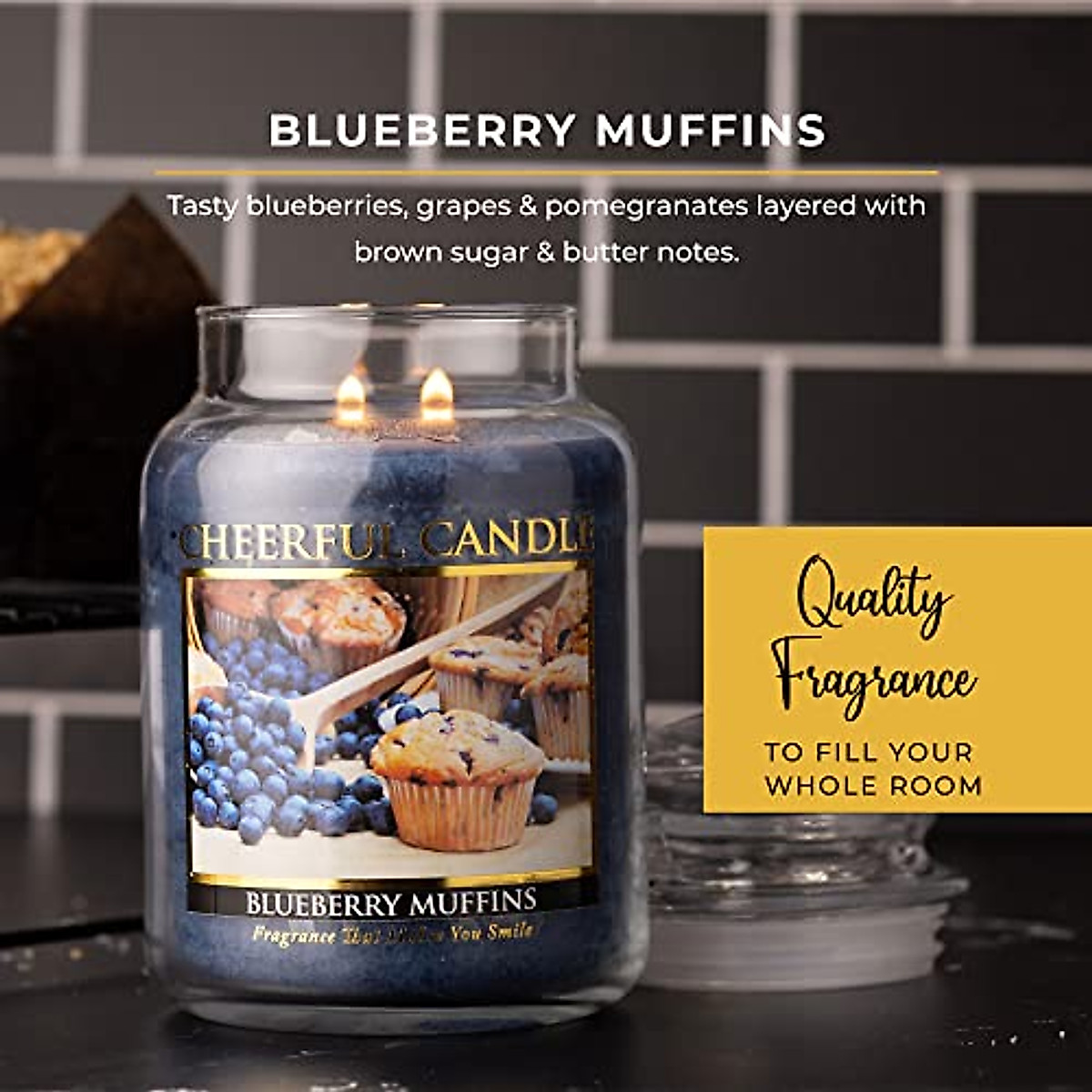 A Cheerful Giver - Blueberry Muffins - 24oz Large Scented Candle Jar with Lid - Cheerful Candle - 135 Hours of Burn Time, Candles Gifts for Women, Blue