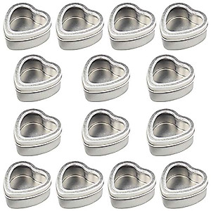 14-Pack 2oz Empty Heart Shaped Silver Metal Tins with Clear Window for Candle Making, Candies, Gifts & Treasures