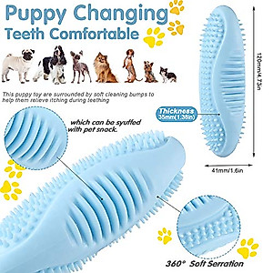 Skylety 6 Pieces Puppy Teething Chew Toys Rubber Bone-Shaped Puppy Teething Toy Pet Teething Toy for 2-8 Months Puppy Teeth Cleaning and Relieving Itching (Blue, Pink, Yellow Green)