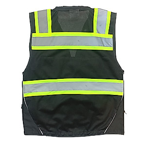 Vero1992 (C) Vest Mens Class 2 Black Series Safety Vest With Zipper and Utility Pockets Premium Black Series Surveyors Vest (Medium, Black)