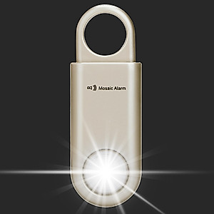 130dB Personal Safety Alarm Strobe Light. Loud Sound Keychain Siren with Carabiner for Women, School Children, Night Runners, Hiking. Bear Alarm Deterrent. SOS Emergency Self Defense Alerts. Gold