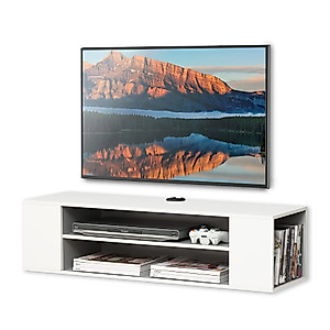 WAMPAT White Floating Entertainment Center for Wall, Floating TV Shelf Wood Media Console Storage TV Cabinet Hutch Under TV for Living Room, White, 39.4 Inch