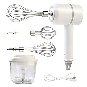 NAYAHOSE Hand Mixer Electric Garlic Chopper Egg Beater, Cordless Handheld Food Processor with 300ML Glass Container, 3 Speed Adjustable, USB Rechargeable Electric Whisk for Cooking Baking