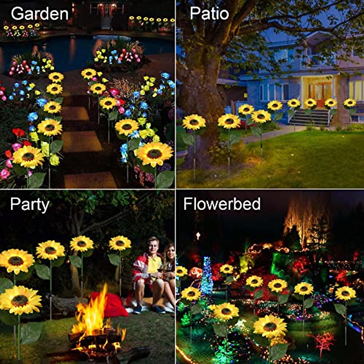 Abkshine New Upgraded 4 Pack Sunflower Solar Lights Outdoor Garden Decorative, Artificial Solar Powered Sunflowers Flowers Lights for Garden Yard Patio Thanksgiving Cemetery Decorations
