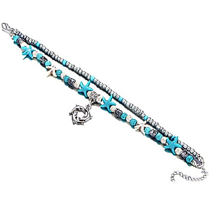 Fesciory Women Starfish Turtle Anklet Multilayer Adjustable Beach Alloy Ankle Foot Chain Bracelet Boho Beads Jewelry(Dolphin)