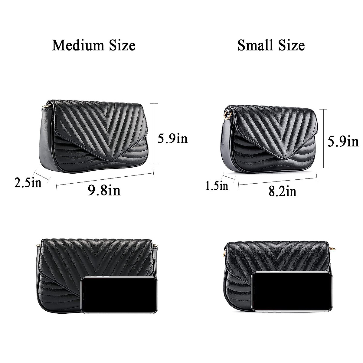 CHIC DIARY Crossbody Bag for Women Multipurpose Clutch Purse Shoulder Handbag with Coin Purse and Chain (Medium, Black)