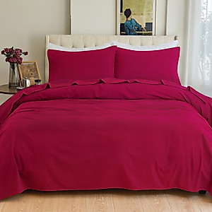 Elegant Comfort Soft 4-Piece 100% Turkish Cotton Flannel Sheet Set - Premium Quality, Deep Pocket Fitted Sheet, Ultra Soft, Cozy Warm Flannel Sheets - Full, Burgundy