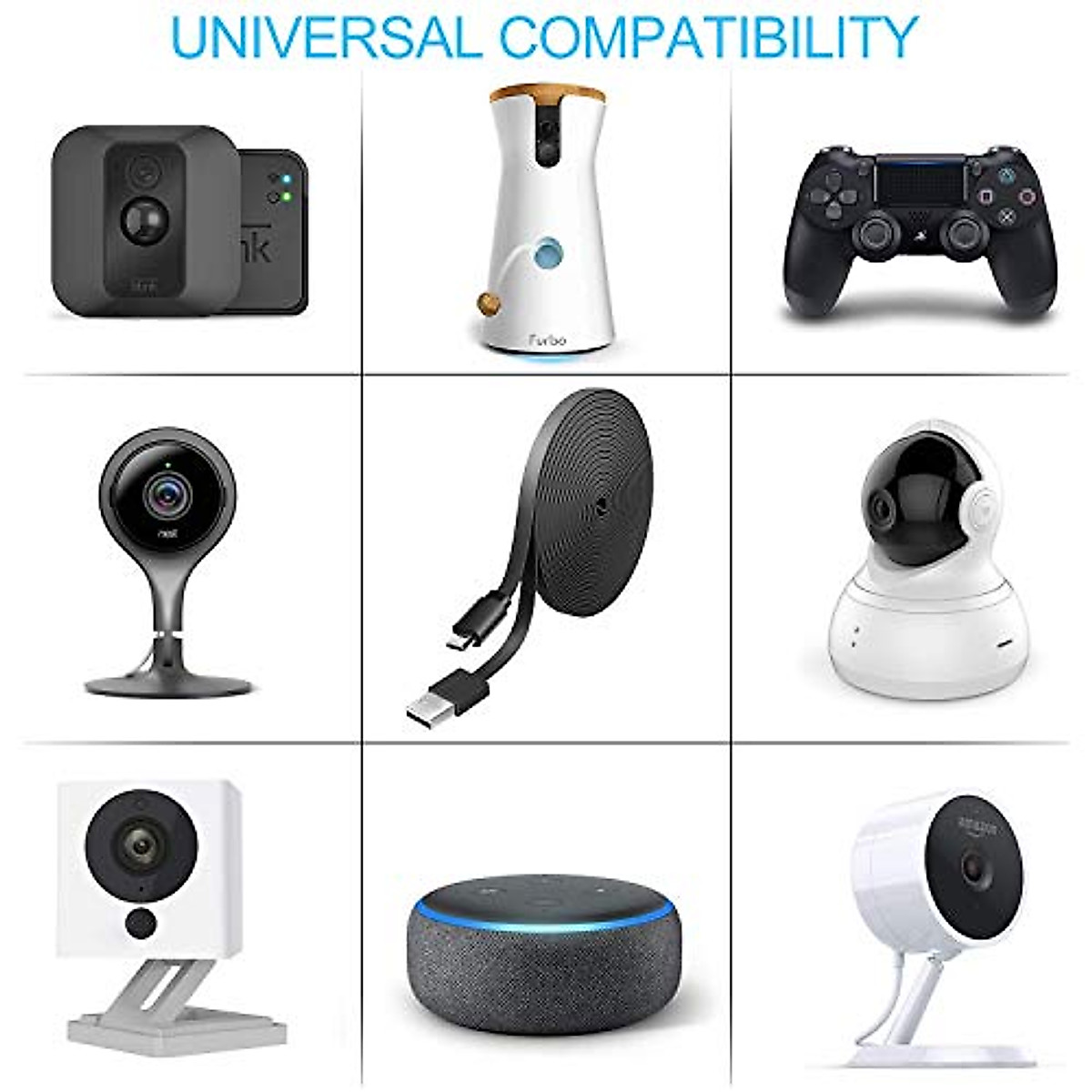 2 Pack 16.4FT Power Extension Cable for WyzeCam,WyzeCam Pan,KasaCam Indoor,NestCam Indoor, Blink,Amazon Cloud Cam, USB to Micro USB Durable Charging and Data Sync Cord (Black)