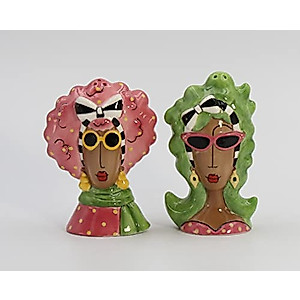 Fine Ceramic Dollymamas African American Black Fashion Lady with Sunglasses Salt & Pepper Shakers Set, 4-3/8" H