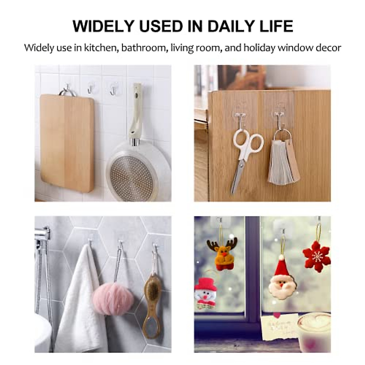 NileHome Adhesive Hooks for Hanging 12 Packs Heavy Duty Wall Hooks Reusable Removable Waterproof Bathroom Hooks Transparent Sticky Hooks for Kitchen Glass Door