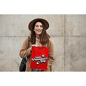 Easykart 12 PCs Valentines Day Paper Gift Bags with Handle 9.5 x 7.75 inch, Elegant Coated Art Paper Wrapping Bags Cardboard Bags for Valentine’s Day Party Favors Funny Gift Exchange Novelty Gift Giving Gift Wrapping