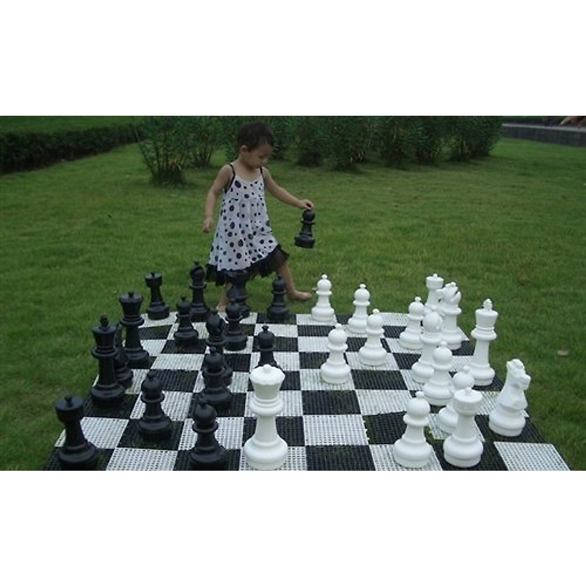 MegaChess Large Chess Pieces and Large Chess Mat - Black and White - Plastic - 12 inch King