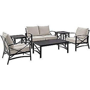 Crosley Furniture Kaplan 6-Piece Outdoor Loveseat Patio Furniture Set, Conversation Sets for Porch, Deck, Oiled Bronze with Oatmeal Cushions