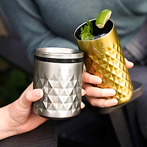 Viski Paragon Cocktail Tumbler Insulated Cocktail Cups, Insulated Rocks Tumbler Stainless Steel Whiskey Glasses with Ceramic Coating 12oz Set of 1