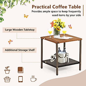 Tangkula 3 Pieces Rocking Bistro Set, Outdoor Rocker Chair with Coffee Table & Cushions, Patio Rattan Furniture Conversation Set for Balcony Porch Poolside (Gray)