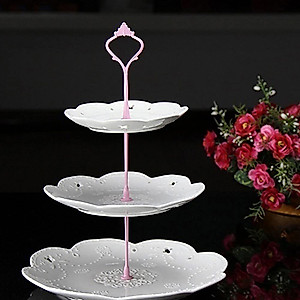 Bluelanss Tiered Tray Hardware for Cake Stand Cake Plate Crown 3 Tier Cake Stand Fittings Hardware Holder for Wedding Party Cupcake Dessert Platter Serving Stand Decoration Pink