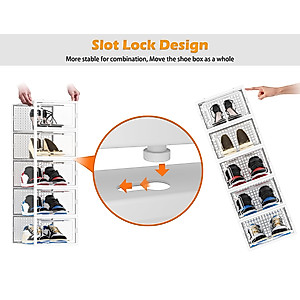 HOMIDEC 12 Pack Shoe Storage Box, Shoe Organizer for Closet, Clear Plastic Stackable Shoe Box, Foldable Shoe Rack Shoe Organizer for Closet Under Bed Entryway(White)