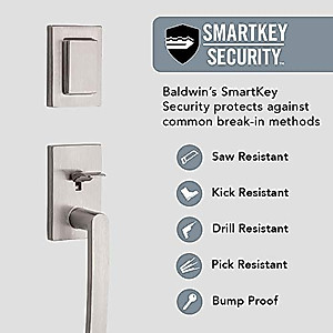 Baldwin Spyglass , Front Entry Handleset with Interior Lever, Featuring SmartKey Deadbolt Re-Key Technology and Microban Protection, in Satin Nickel
