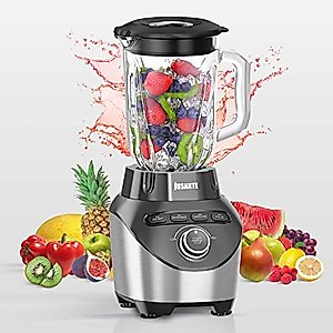 JUSANTE Professional Blender with 1200 Watts and 64 oz Glass Jar Kitchen Countertop Blender for Shakes and Smoothies with High Speed Total Crushing Smoothie Blender Black for Smoothies Frozen Drinks