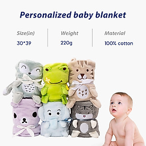 TedYoho Personalized Flannel Blanket for Baby,Custom Unisex Baby Plush Blanket with Animal Design,Newborn Security Blanket or Infant Gift with Name(Fox)