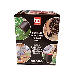 Bene Casa - Black Leather Dice Cup with Red Felt Interior Includes Reinforced Bottom and Snap-on Cup Lid - Comes with Set of 5 6-Sided Dice