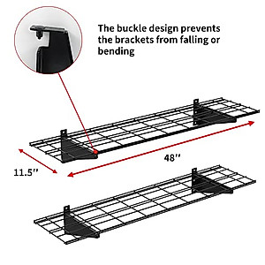 Qualward 2 Pack Garage Metal Shelving 1×4ft 12-inch-by-48-inch Wall Mounted Shelf Garage Storage Rack Heavy Duty, Black