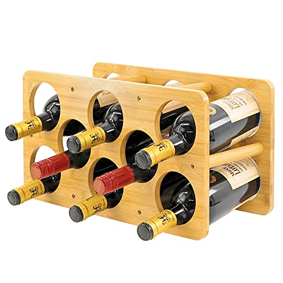 Utoplike Wine Bottle Holder, Wine Racks Countertop, Bamboo Wine Rack Table for 8 Bottles, Sturdy and Durable Wine Racks Free Standing, Bottle Storage Rack for Cupboard, Wooden Water Bottle Storage