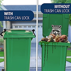 [3 Pack] Trash Can Locks for Animals - Trash Can Lid Lock for Wildlife & Raccoon Proof Garbage Cans - Keeps Outdoor Bins Secure - Fits Circular & Hinged Lids - 6 Trash Can Clips & 6 Heavy Duty Bands