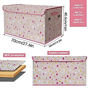 Extra Large Toy Box Chest Organizer for Girls Boys-Kids Collapsible Storage Bin Container with Sturdy Thick MDF Board,Lid and Handles for Clothes,Blanket,Nursery,Playroom,Bedroom,Stuffed Animals,Quilt(106L Pink)
