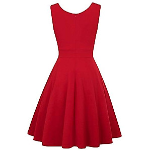 Sleeveless Womens Dresses for Wedding Guest Vintage A-line Cocktail Dress Red M
