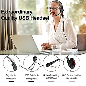 EMAIKER USB Headset with Microphone for Office Call Center Telework, Lightweight 1 Ear USB-A Headset with Noise Cancelling Microphone for Laptop for Webinar, 3CX, Teams, Zoom, Conference,Dictation