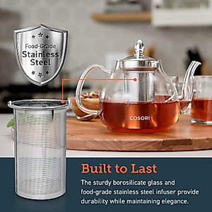 COSORI Glass Teapot Stovetop Safe Gooseneck Kettle with Removable Stainless Steel Infuser Scale Line & Electric Kettle, 1500W Wide Opening 1.7L Glass Tea Kettle & Hot Water Boiler, Matte Black