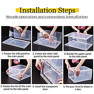 Attelite Drop Front Shoe Box, Stackable Plastic Shoe Box with Magnetic Door, As Shoe Storage Box and Clear Shoe Box,For Display Sneakers,Easy Assembly,Fit up to US Size 12
