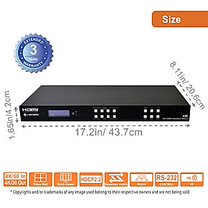 J-Tech Digital 4k 2X2 Video Wall Controller Multiviewer Seamless Matrix 4K@60Hz Input 4K30Hz Output HDCP 2.2 [JTECH-VWM04]
