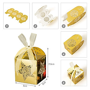 Naler 40pcs Mini Paper Treat Boxes Candy Goodie Gift Boxes with Ribbon for Halloween Christmas Wedding Favor Party Gift Wrap Decoration, Gold & Silver, 2 x 2 x 3 Inches