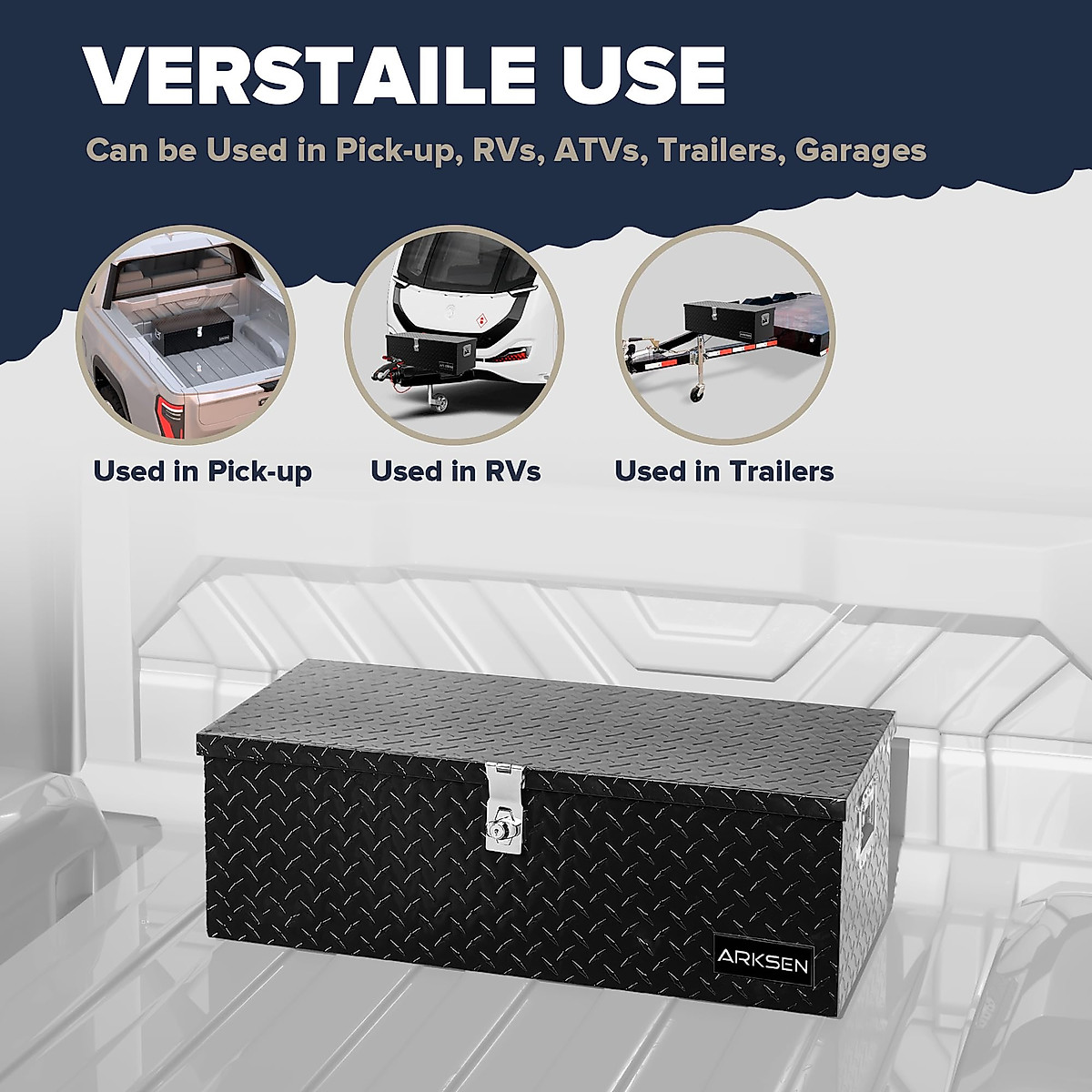 ARKSEN 30 Inch Heavy Duty Aluminum Diamond Plate Tool Box Chest Box Pick Up Truck Bed RV Trailer Toolbox Storage Lockable Organizer with Side Handle and Lock Keys – Black