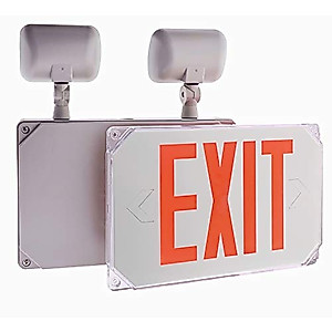 Wet Location Red Exterior Weatherproof Outdoor LED Combo Exit Sign Emergency Light With Battery Backup, AC 120V/277V, UL Certified